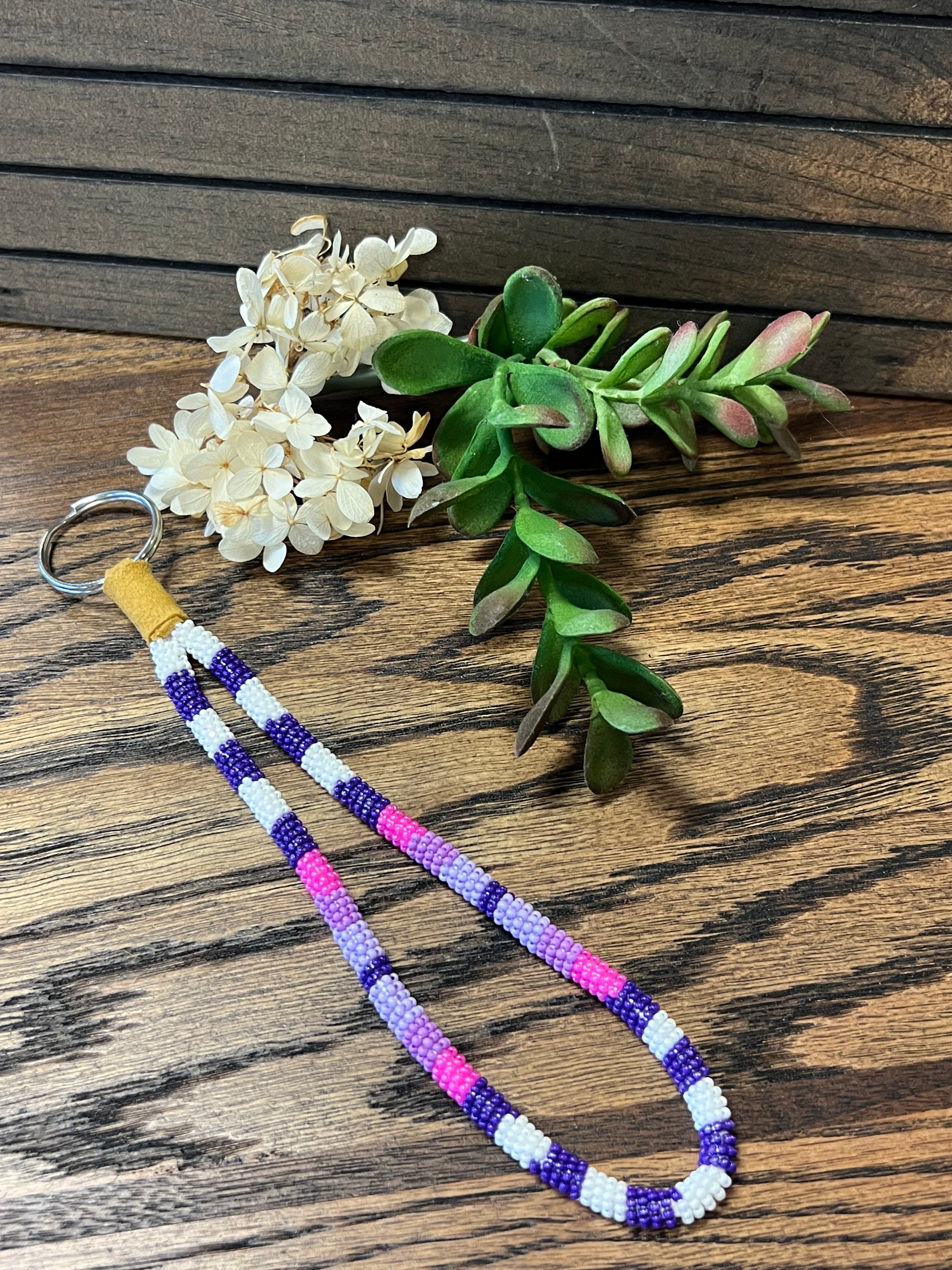 Handmade Beaded Key Fobs - Purple + White | Barnwood Living