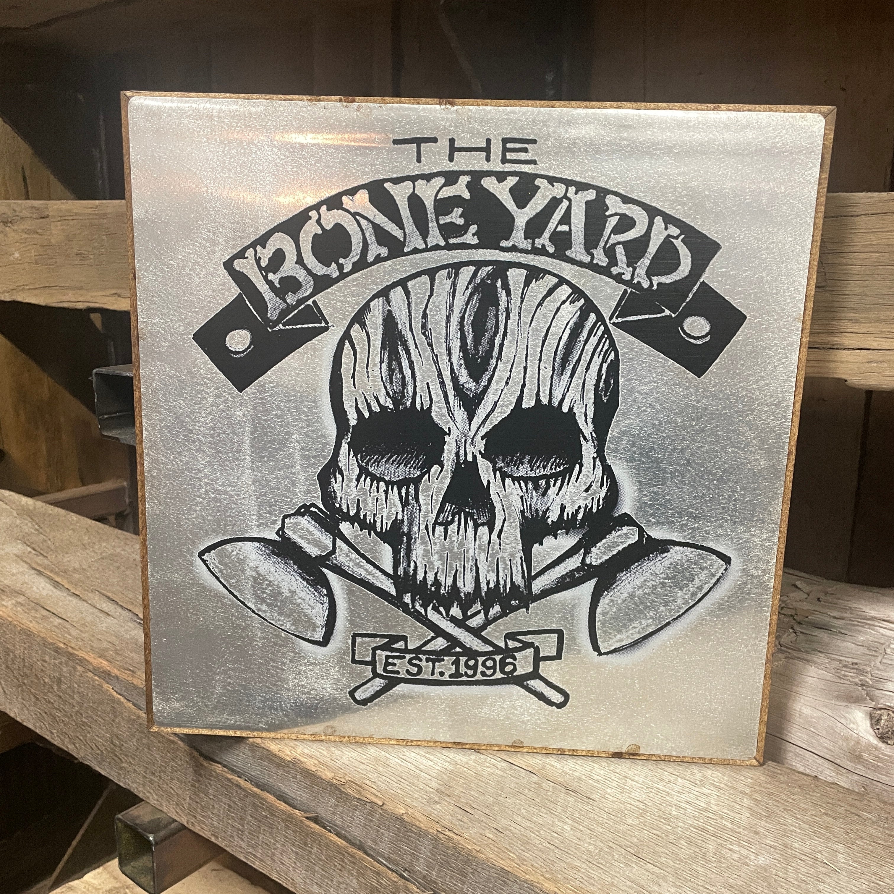 16" x 16" Wood and Metal Sign - The Boneyard | Barnwood Living